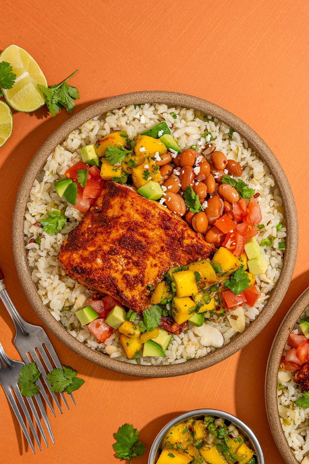 Fish Taco Bowls with Charred Mango Salsa - Cherry on My Sundae