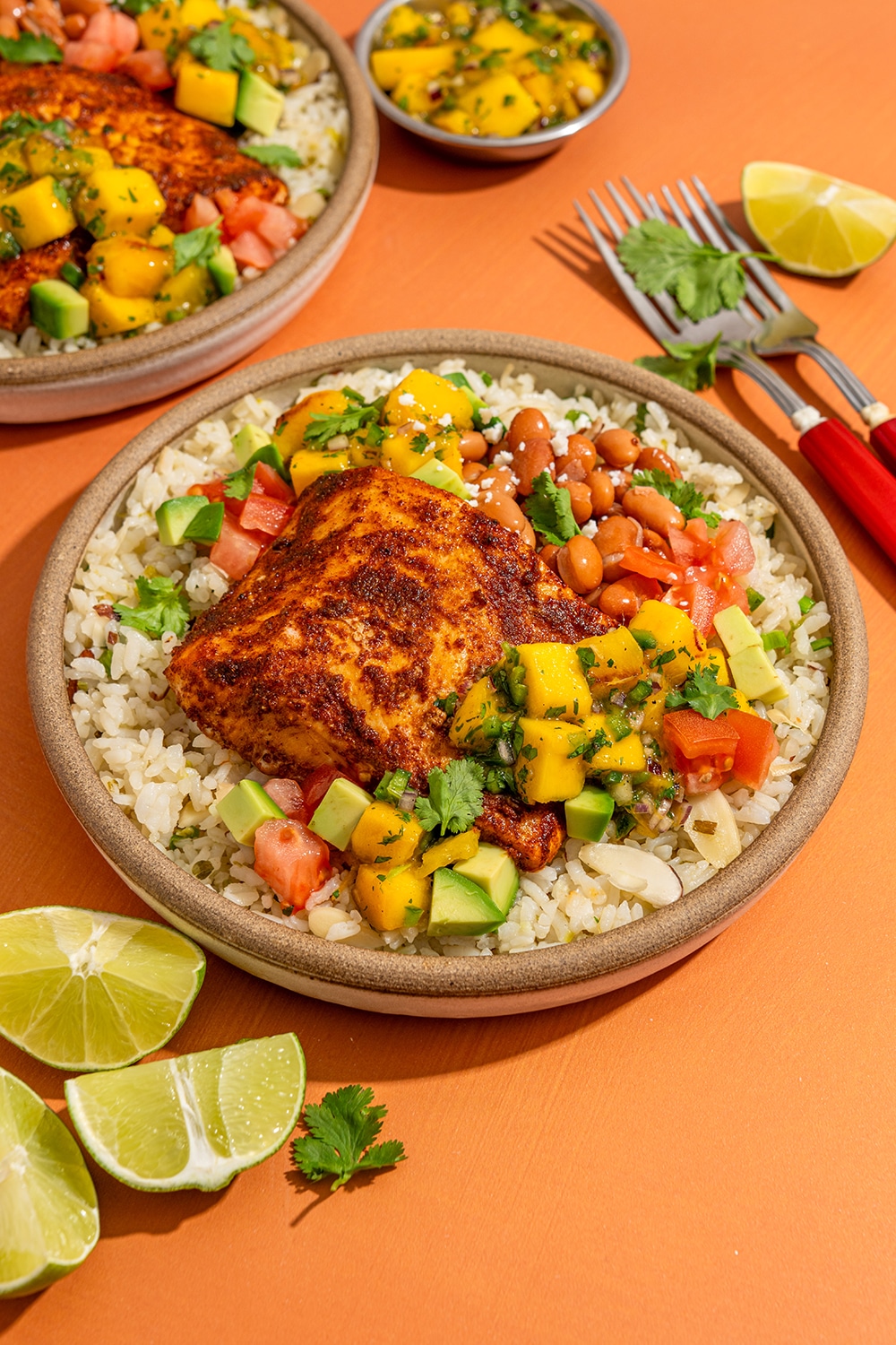 Fish Taco Bowls with Charred Mango Salsa - Cherry on My Sundae