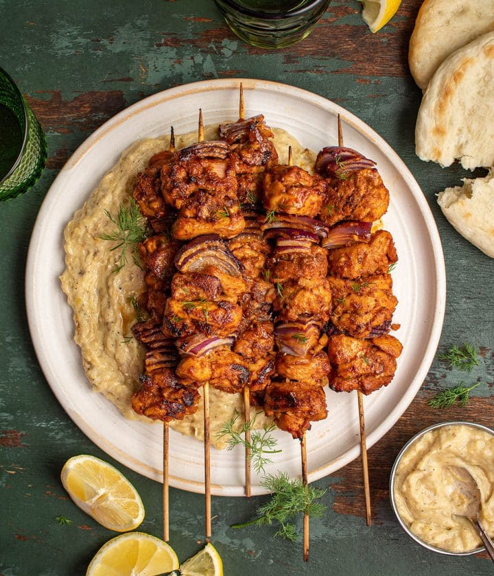 Lebanese Chicken Skewers with Zucchini Babaghanoush - Cherry on My Sundae