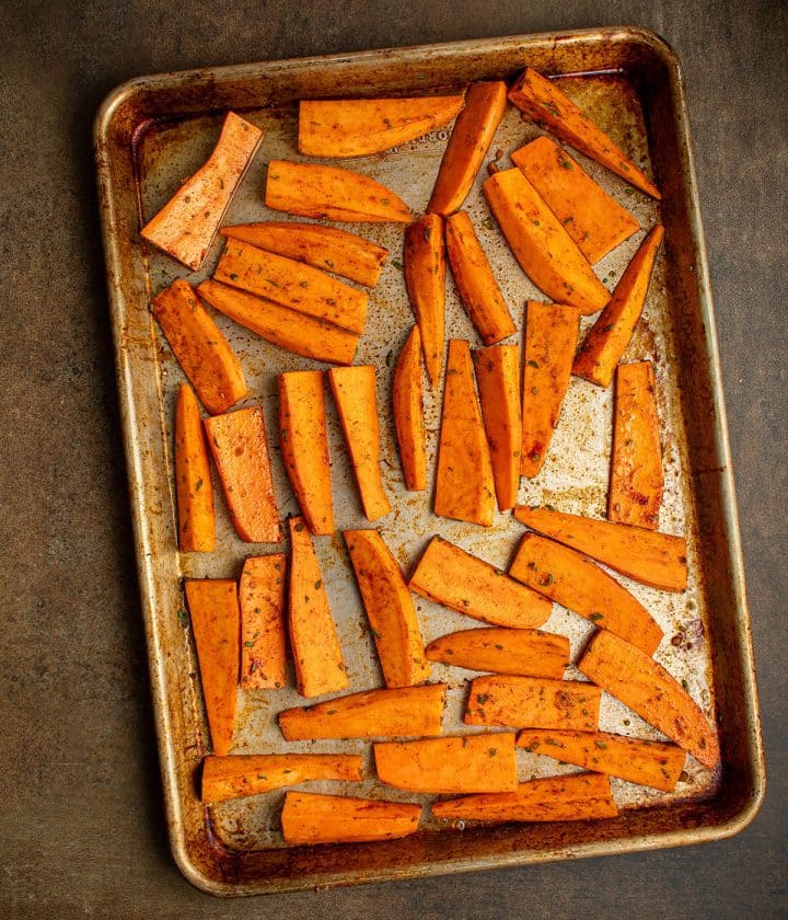 Sticky Glazed Sweet Potatoes with Harissa Ranch - Cherry on My Sundae