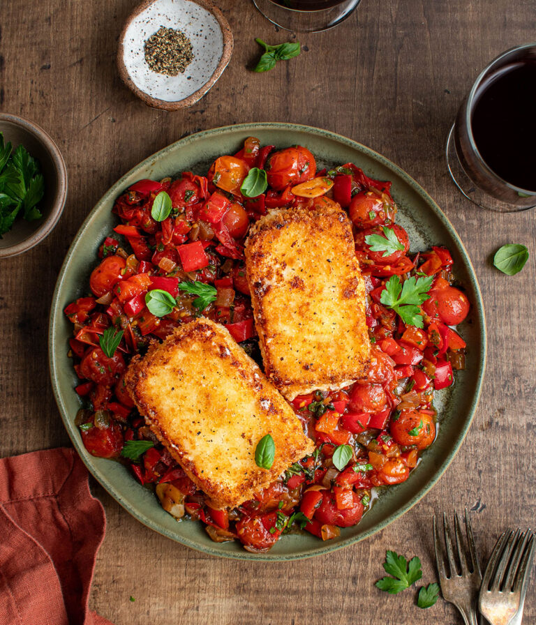Crispy Fried Feta with Blistered Tomato Relish - Cherry on My Sundae