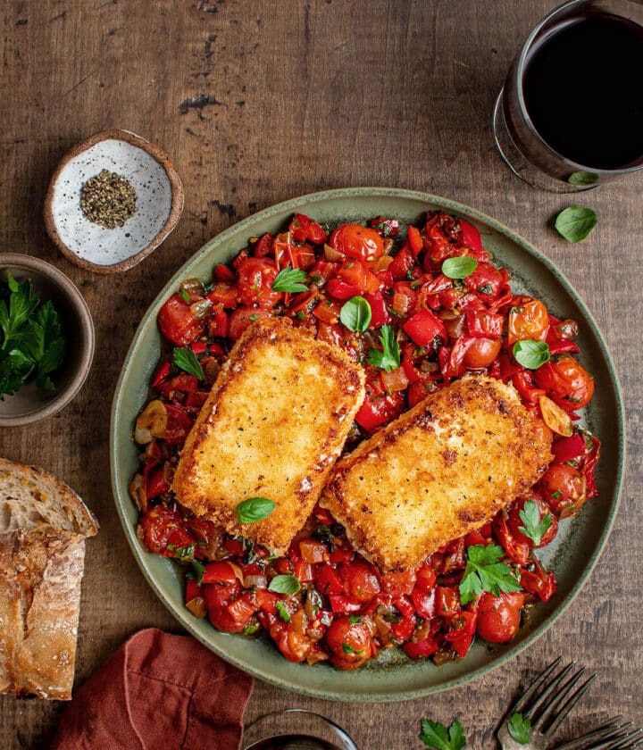 Crispy Fried Feta with Blistered Tomato Relish - Cherry on My Sundae