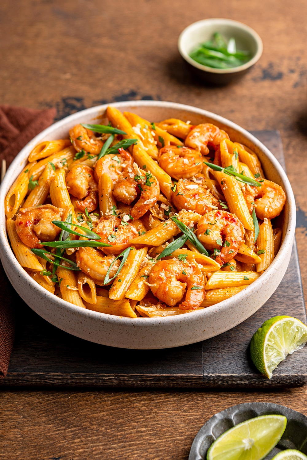 Thai Red Curry Pasta with Sweet Chili Shrimp - Cherry on My Sundae