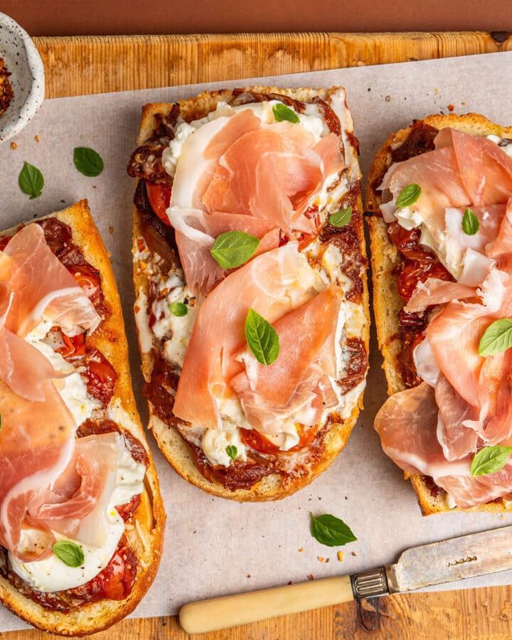 Burrata and Prosciutto French Bread Pizza - Cherry on My Sundae