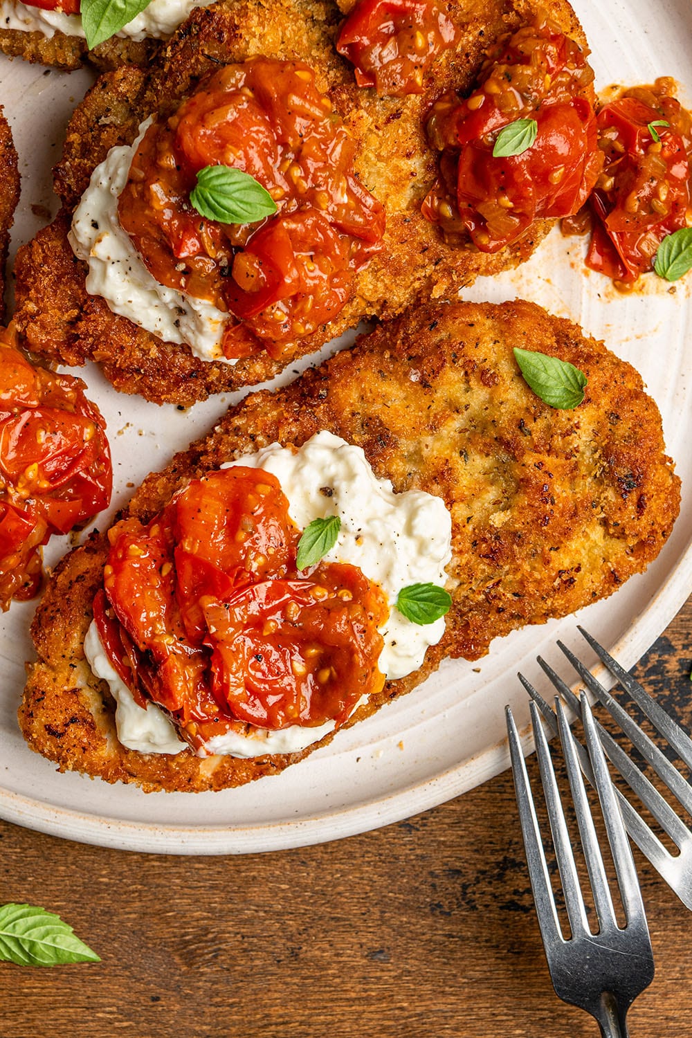 Crispy Chicken with Bursting Tomatoes and Burrata - Cherry on My Sundae